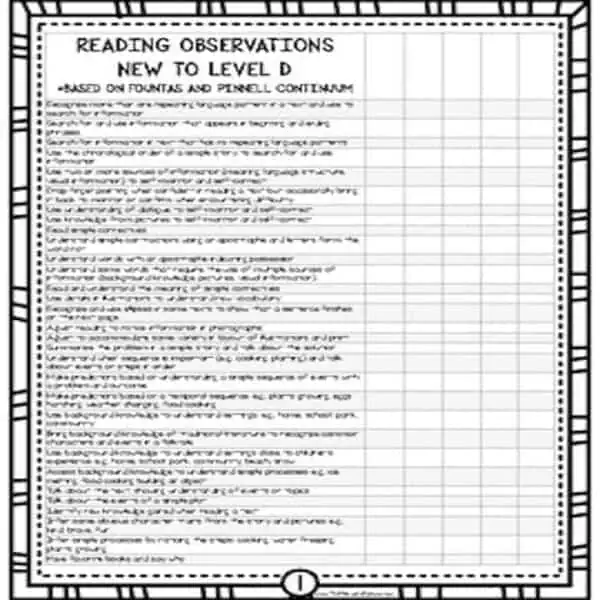 First Grade Level D-I Reading Skills Checklist - The Primary Parade