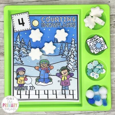 Snowflake Winter Counting Activity for Preschool - The Primary Parade